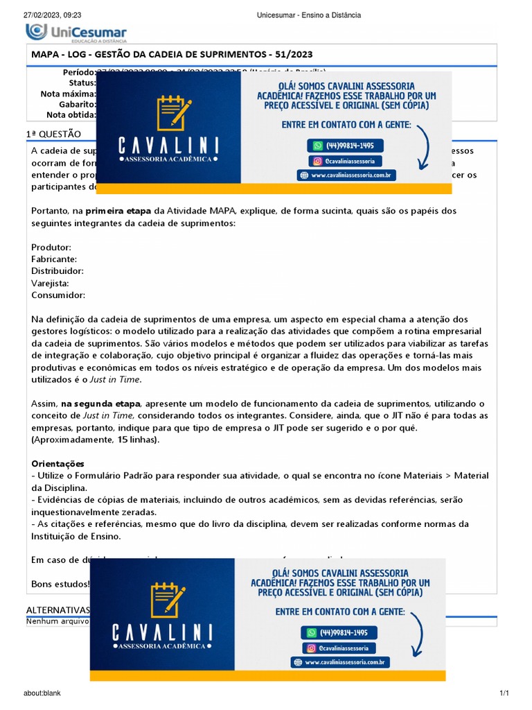 Mapa - Log - Gestão Da Cadeia de Suprimentos - 51-2023 | PDF | Cadeia de suprimentos | Business