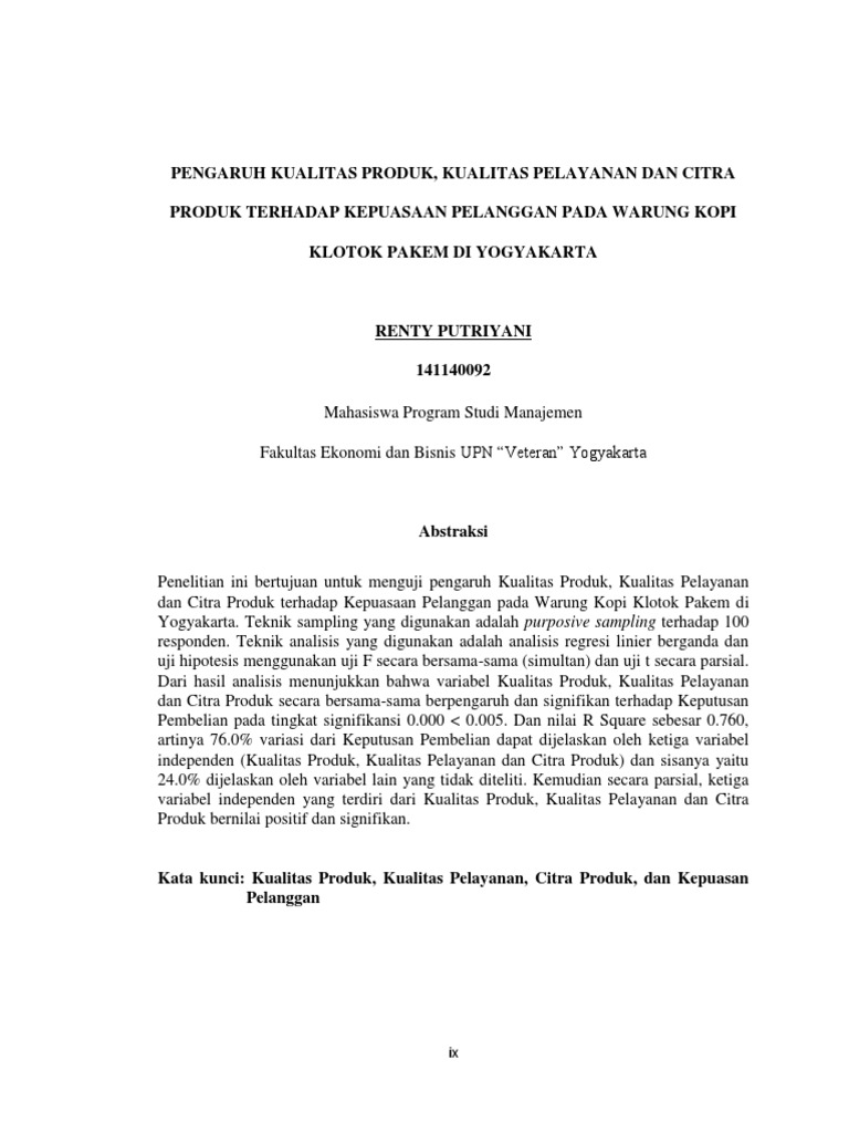 Pengaruh Kualitas pada Kepuasan Klotok | PDF