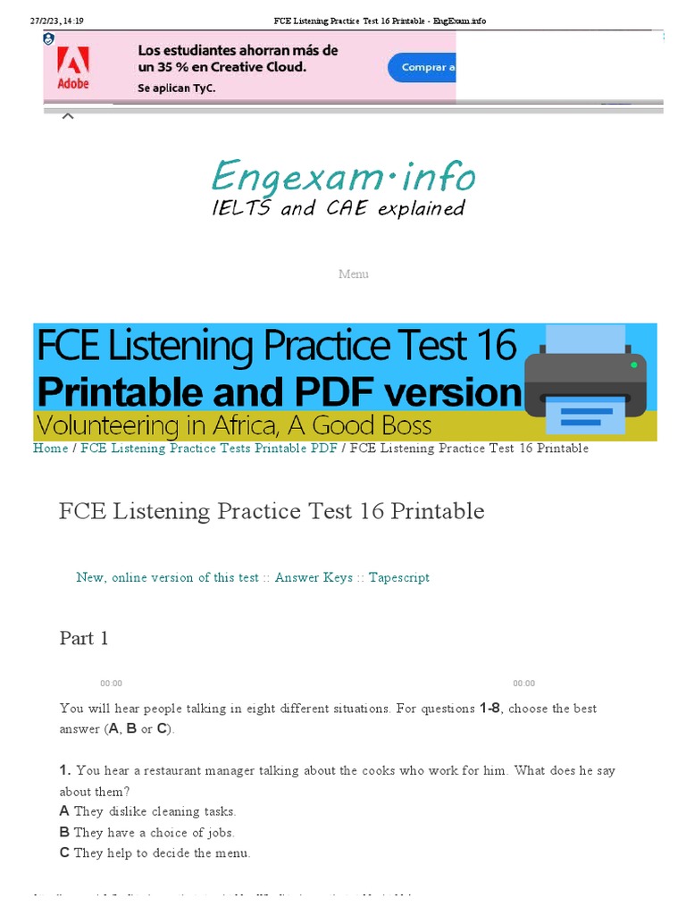 FCE Listening Practice Test 16 | PDF | International English Language ...