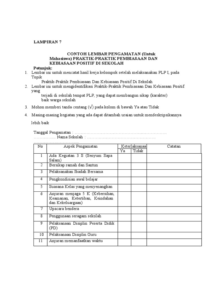Contoh Lembar Pengamatan Siswa | PDF