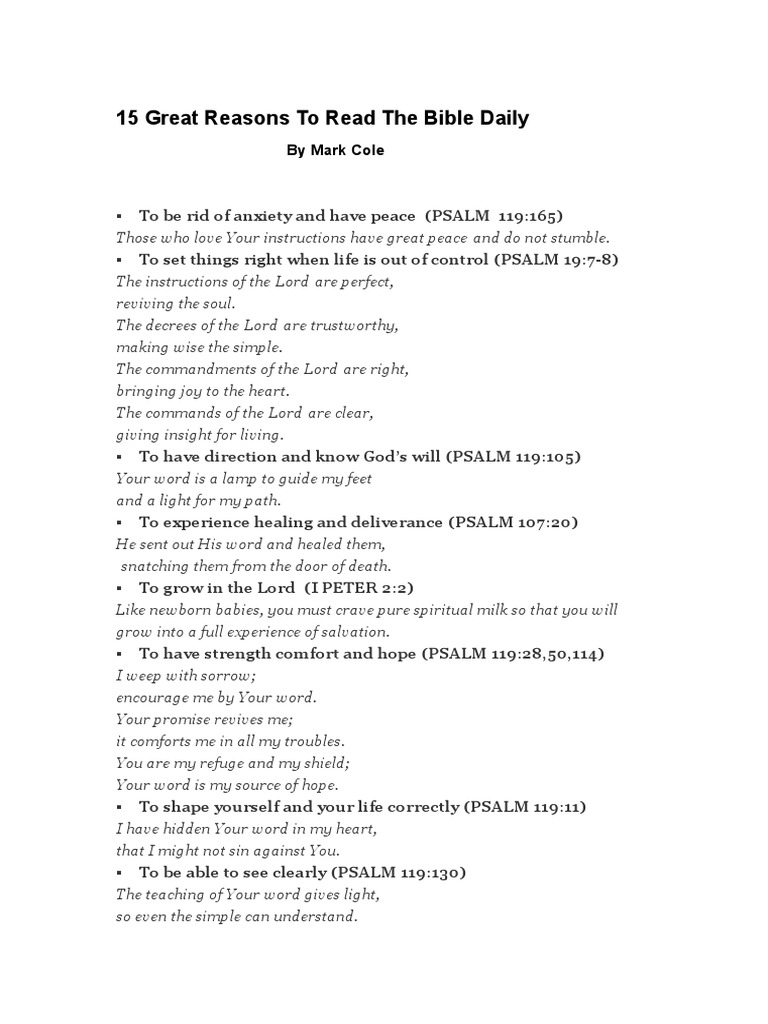 15 Great Reasons To Read The Bible Daily | PDF | Psalms | Theology