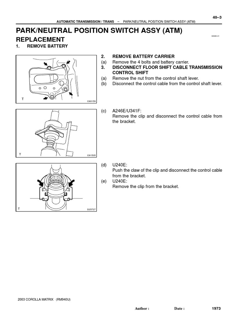 40-09 Park Neutral Position Switch Assy (Atm) Adjustment | PDF | Manual ...
