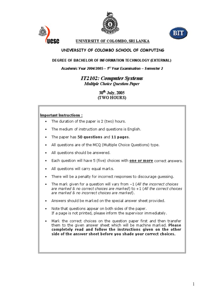 IT2102: Computer Systems: University of Colombo, Sri Lanka University of Colombo School of ...