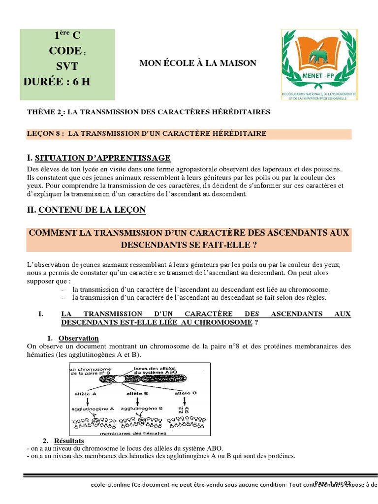 Transmission des Caractères Héréditaires | PDF | Dominance (Génétique ...
