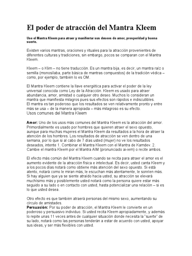El Poder de Atracción Del Mantra Kleem | PDF | Amor | Mantra