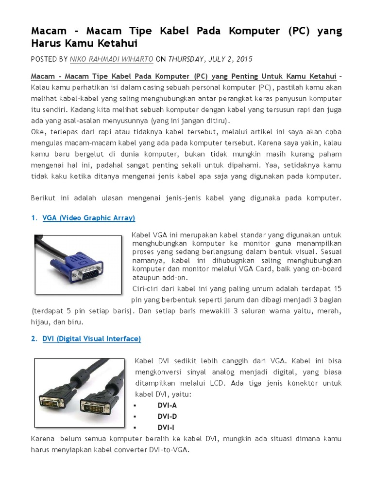 Tipe Kabel Penting di Komputer PC | PDF