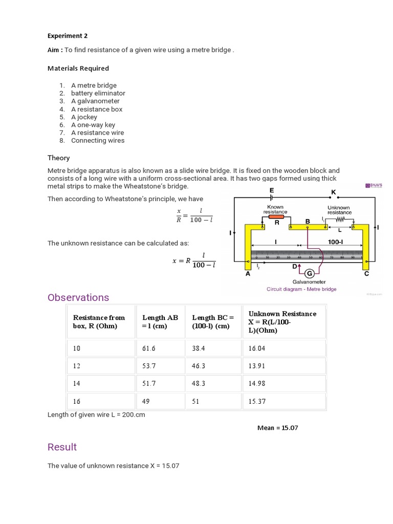 Determining Unknown Resistances Using a Meter Bridge and Verifying Laws of Resistance ...
