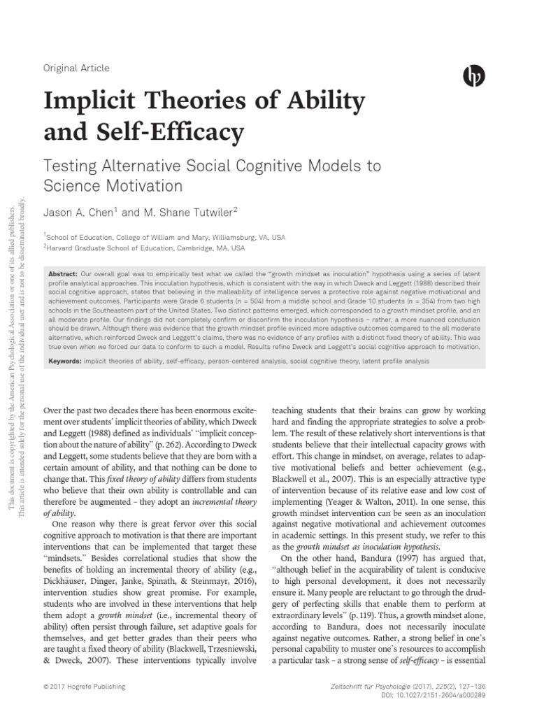 Ability and Self Efficacy | PDF | Self Efficacy | Mindset