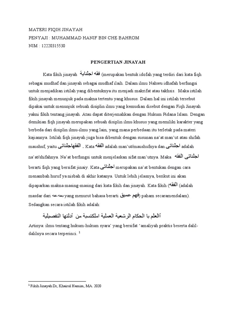 Fiqih Pengertian Jinayah | PDF