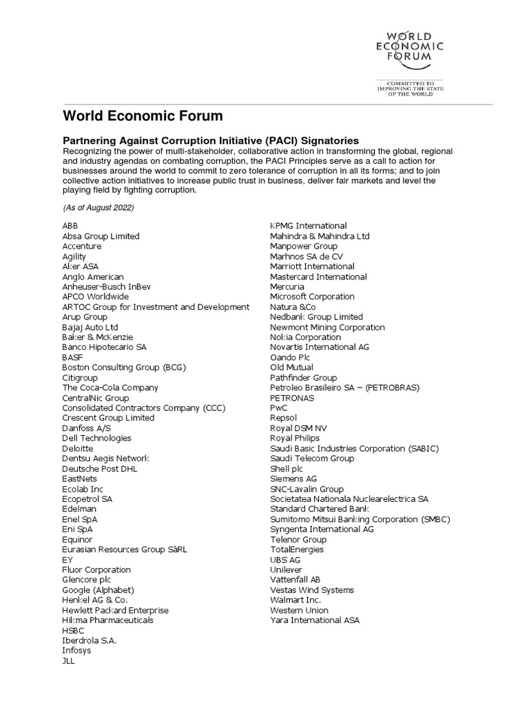 PACI Signatories List August 2022 | PDF | Companies | Business