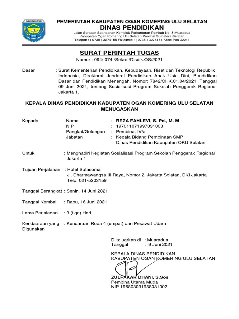 Surat Tugas Pak Reza Fahlevi | PDF