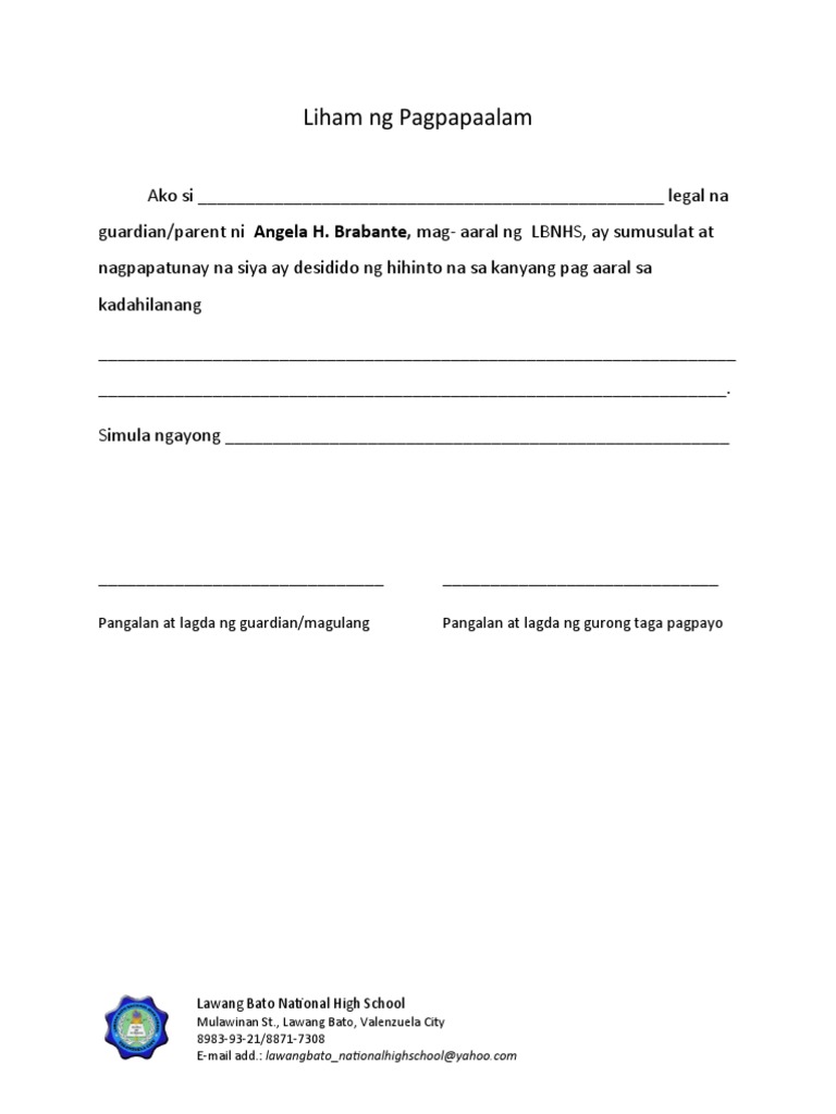 Liham NG Pagpapaalam | PDF