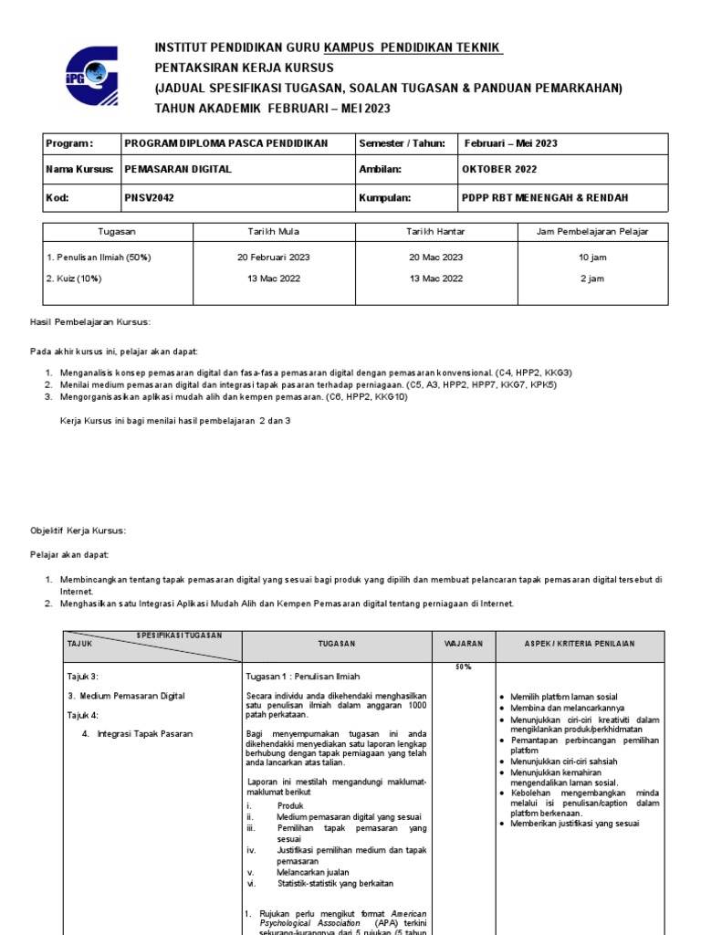 Tugasan Pelajar Pnsv2042 - PDPP RBT Feb 2023 | PDF