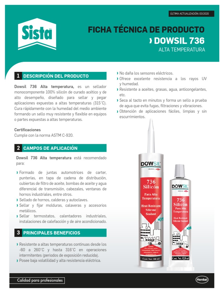 Dowsil 736: Ficha Técnica de Producto | PDF | Agua | Silicona