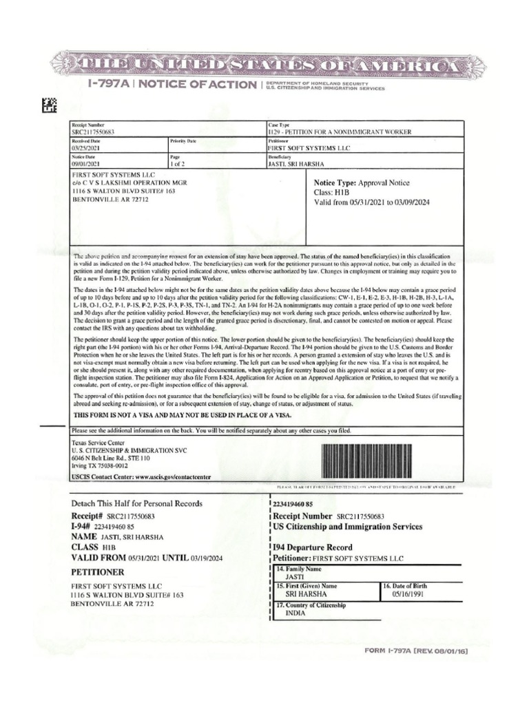 Sri Harsha - H1B | PDF