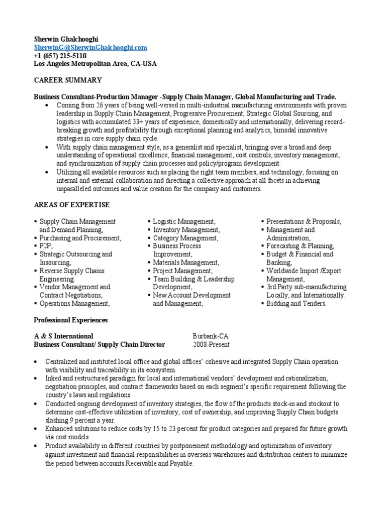 Dice Resume CV Sherwin Ghalchooghi | PDF | Supply Chain | Procurement