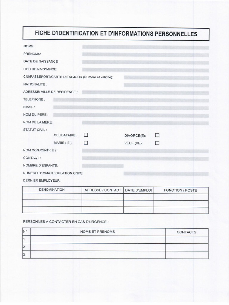 Fiche D'identification Du Personnel | PDF