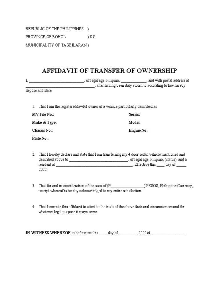 Affidavit of Transfer of Ownership | PDF