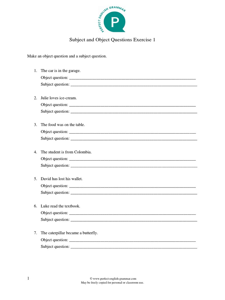 Subject and Object Questions Exercise 1 | PDF | Language Arts & Discipline