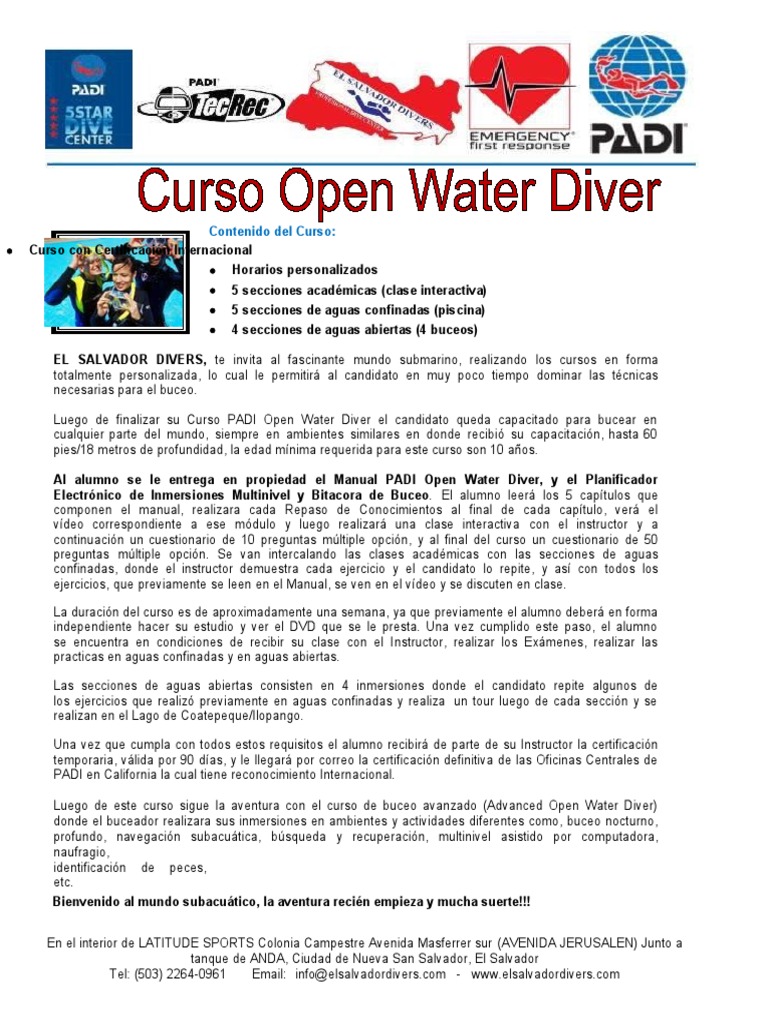 Instructivo PADI Open Water Diver | PDF | Buceo bajo el agua