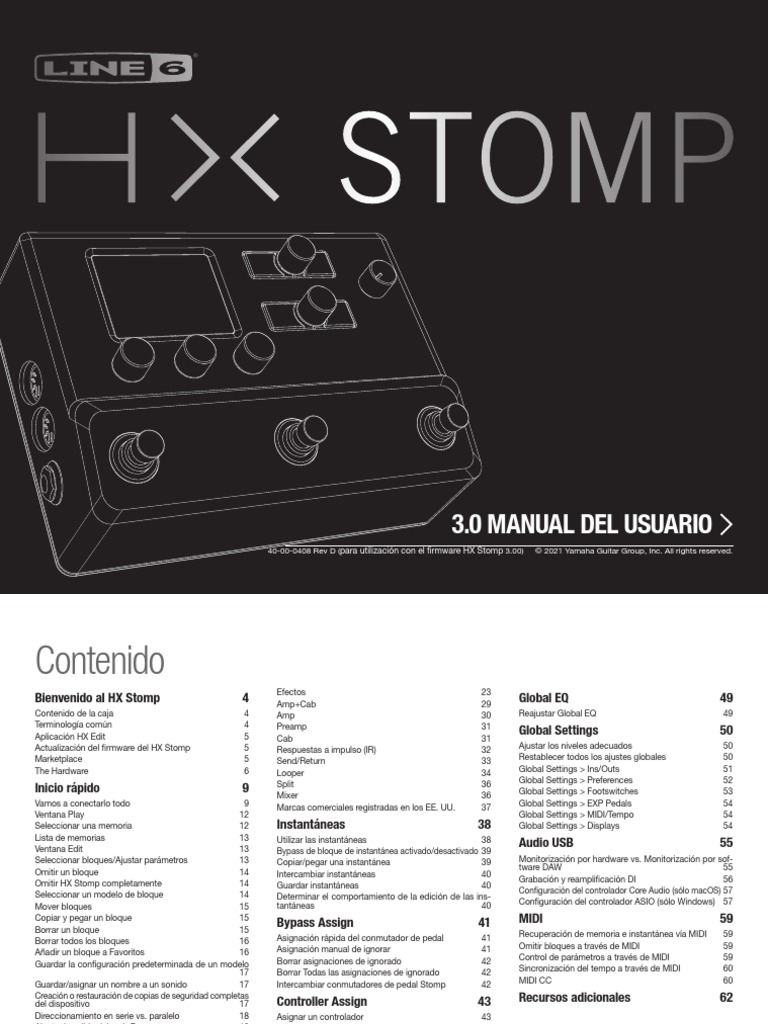 HX Stomp 3.0 Owner's Manual - Rev D - Spanish | PDF | Altoparlante | USB