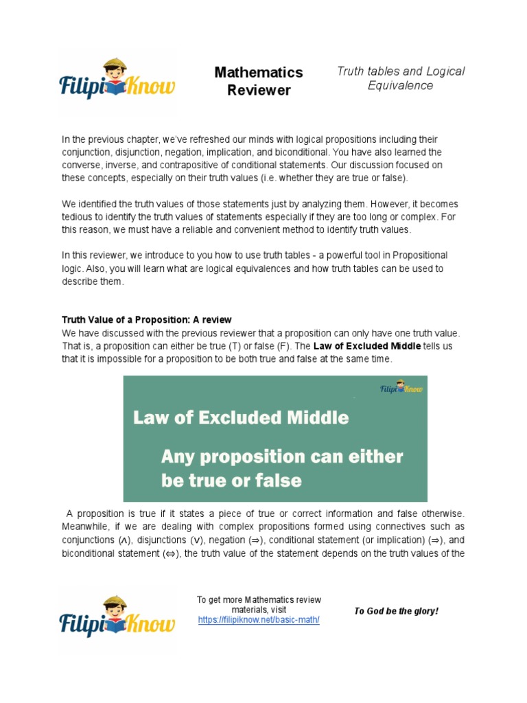 Truth Tables and Logical Equivalences Review | PDF | If And Only If | Truth
