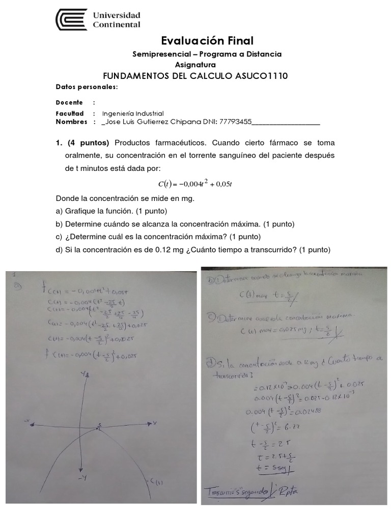 Examen Final Fundamentos Del Cálculo - 2022 - 20a | PDF
