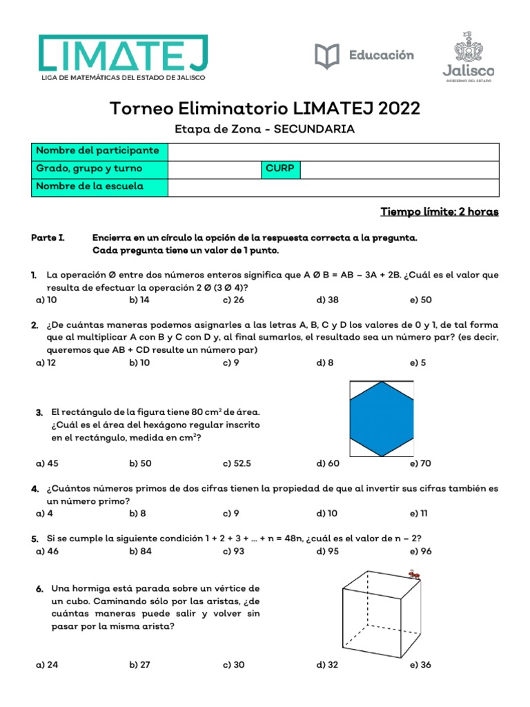 Torneo LIMATEJ 2022: Exámenes Secundaria | PDF | Multiplicación ...