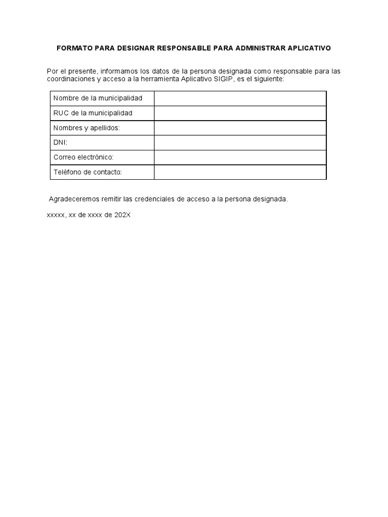 Formato para Designar Responsable Aplicativos | PDF