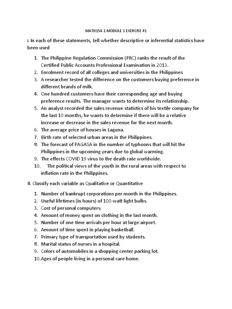Math154-1 Module 1 Exercise#1 | PDF | Business