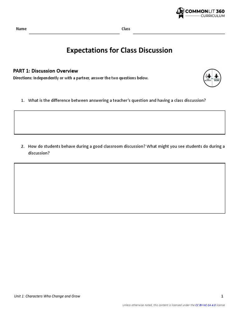 6G Unit 1 Discussion Skill Lesson STUDENT COPY Ed1.0 | PDF | Teachers ...