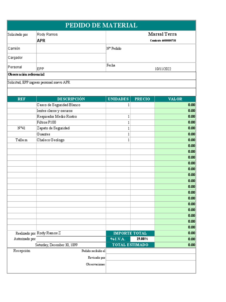 Formato de Pedido EPP | PDF