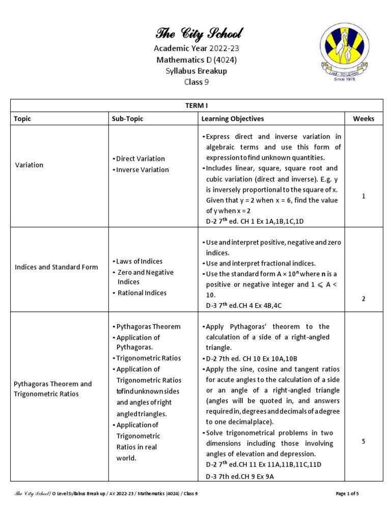 Mathematics Class 9 Syllabus Break Up AY 2022-23 | PDF | Trigonometric Functions | Area