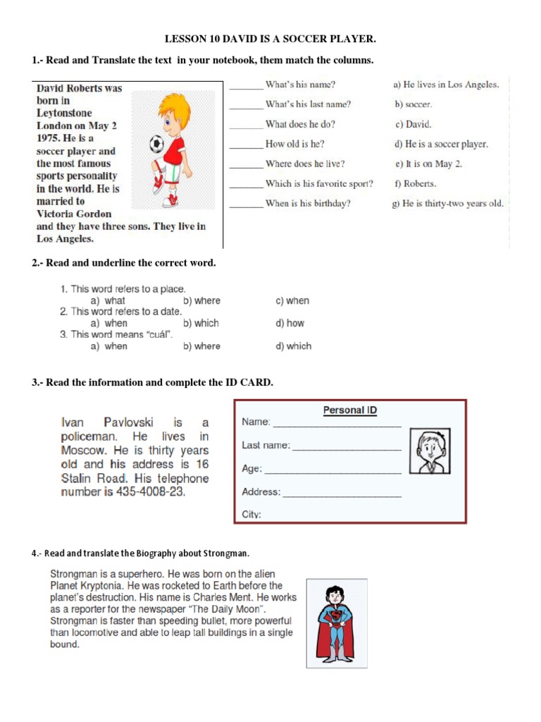 Lesson 10 David Is A Soccer Player | PDF