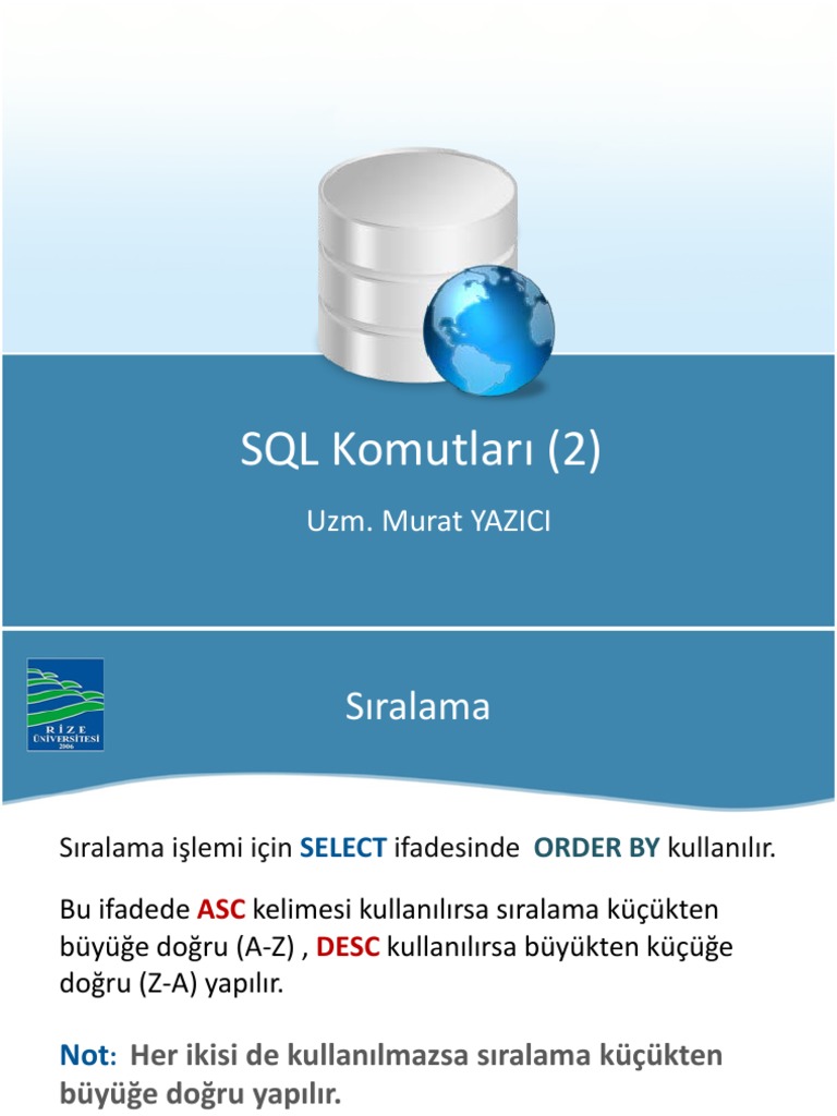 SQL Komutları (2) Uzm. Murat YAZICI | PDF