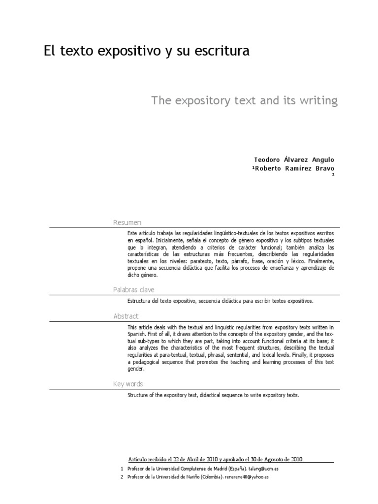 El Texto Expositivo y Su Escritura: The Expository Text and Its Writing ...