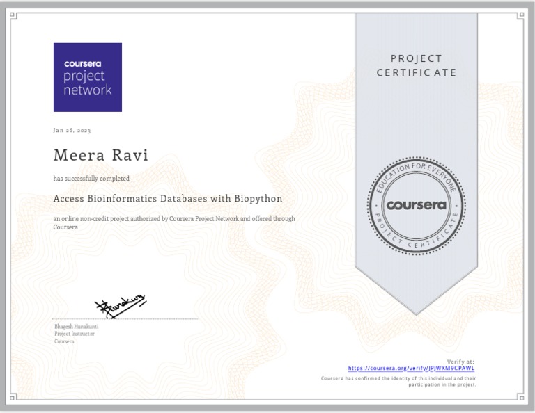 Biopython Project Completion Certificate | PDF | Computational Biology ...