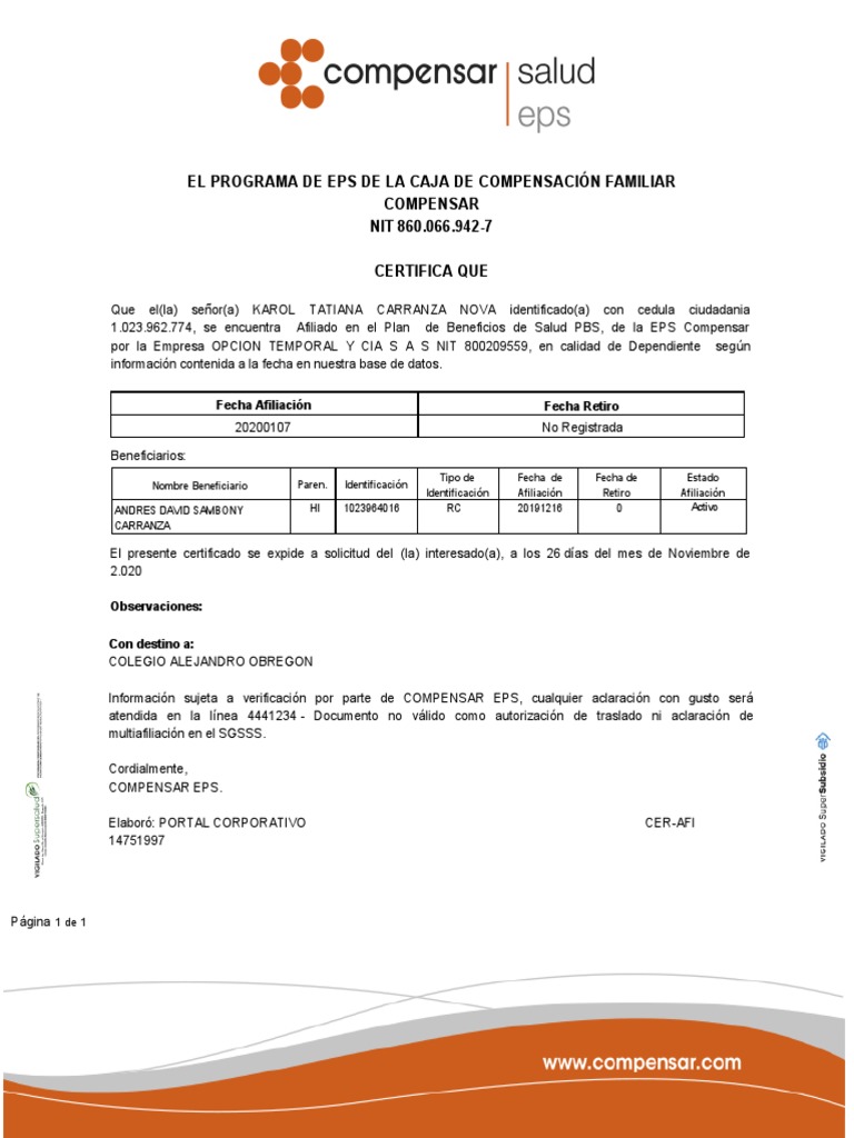 Certificado EPS | PDF