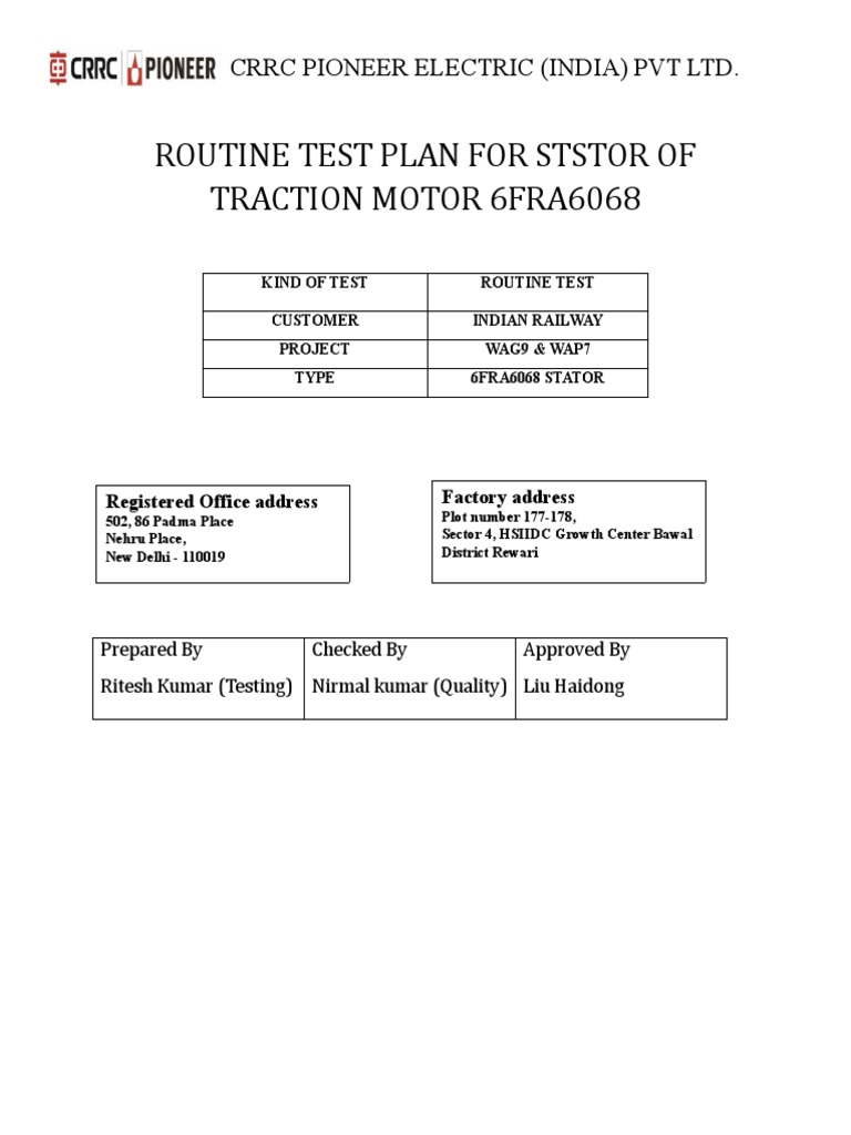 Routine Test Plan For Stator of 6fra 6068 | PDF | Electric Motor ...