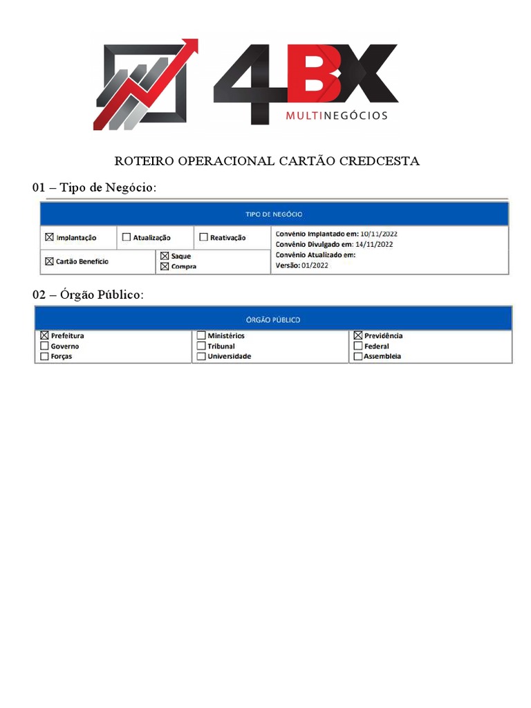 Roteiro Operacional - Cartão CredCesta | PDF