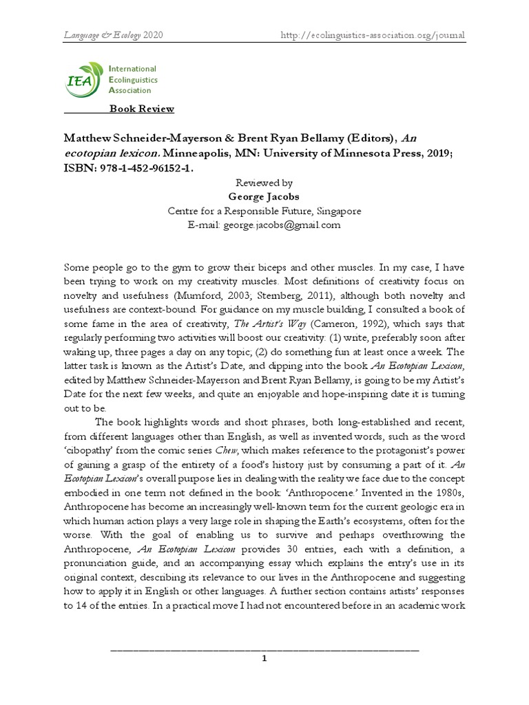Review by George Jacobs of An Ecotopian Lexicon | PDF | Anthropocene ...