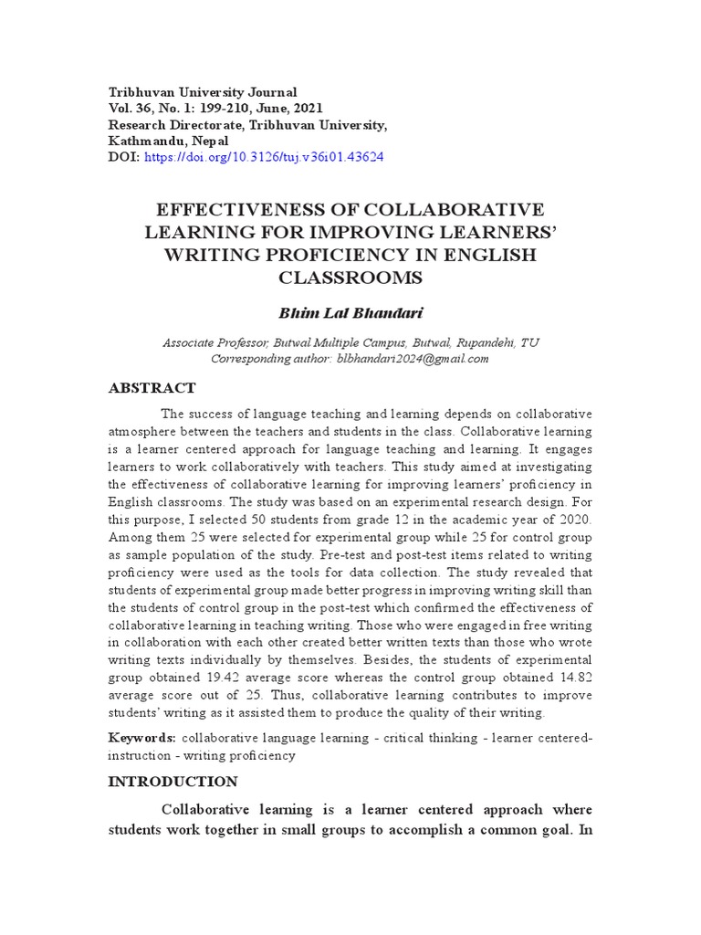 2021 Effectiveness of Collaborative | PDF | Learning | Teachers