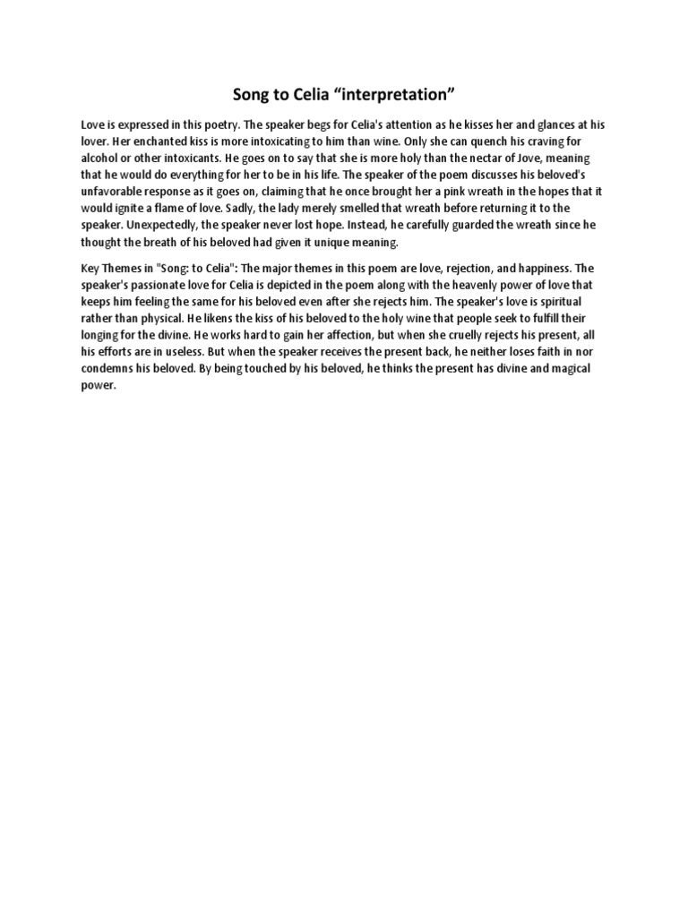 Song To Celia Interpretation | PDF