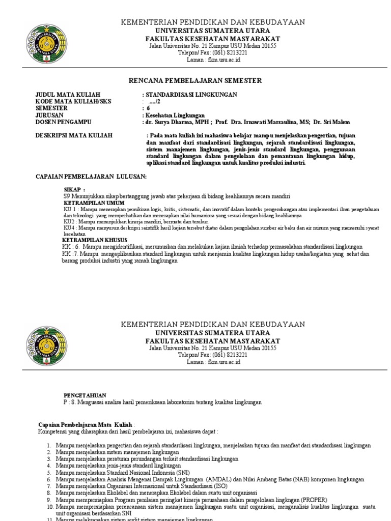 RPS STANDARISASI LINGKKUNGAN 2022 - Surya Dharma - Dian Purnama | PDF