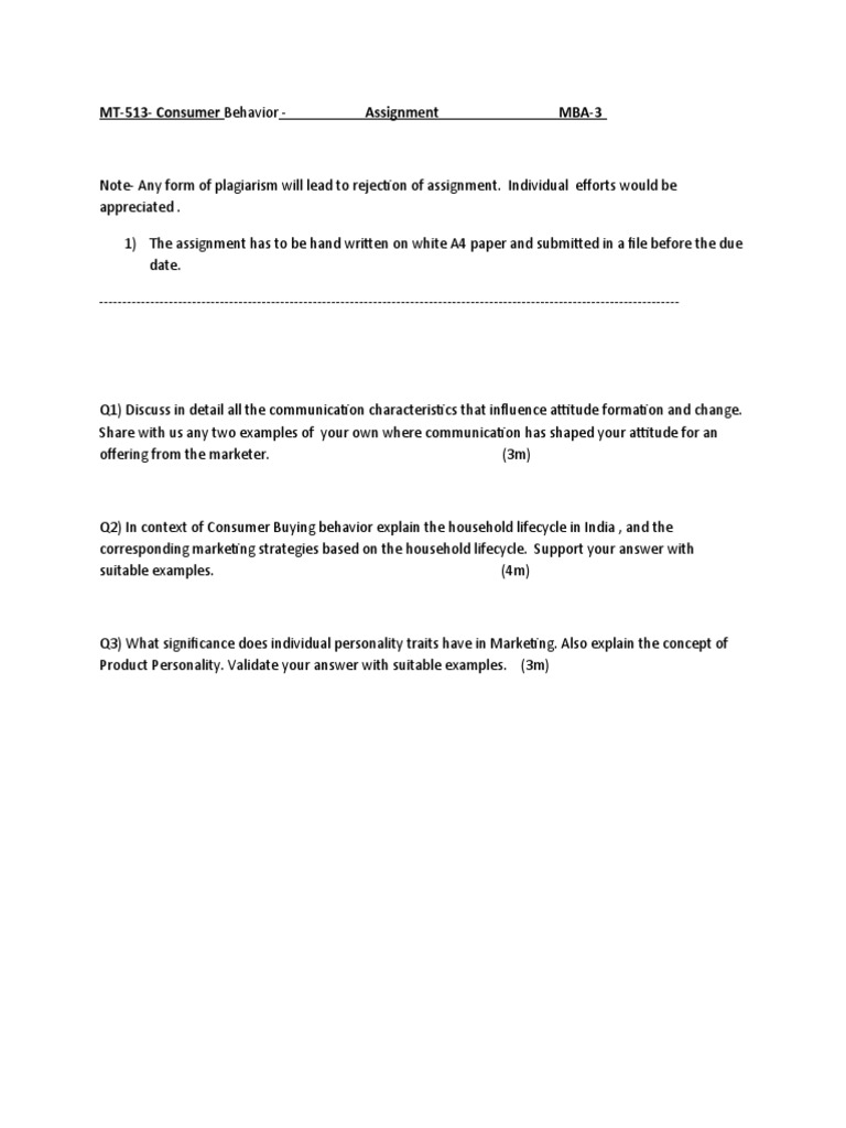 Consumer Behavior - Assignment | PDF | Career & Growth | Business