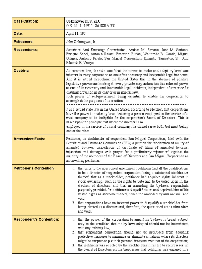 Gokongwei, Jr. v. Securities and Exchange Commission (Digest) | PDF ...