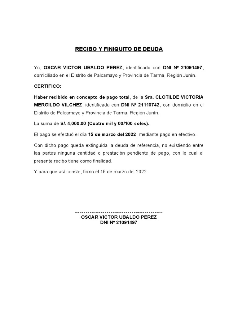 Recibo y Finiquito de Deuda | PDF | Derecho