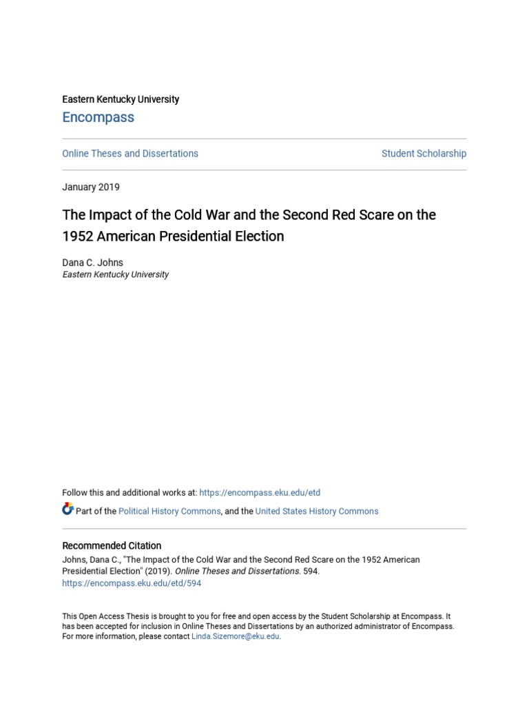 The Impact of The Cold War and The Second Red Scare On The 1952 A | PDF ...