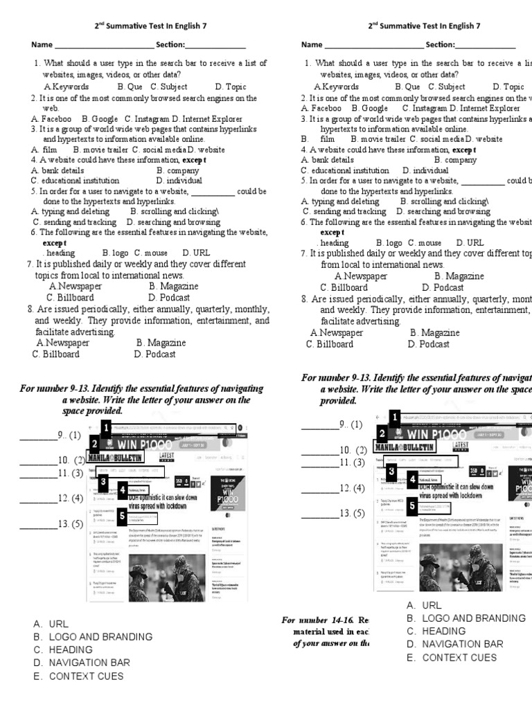 2nd Summative Test in English 7 | PDF | Websites | World Wide Web