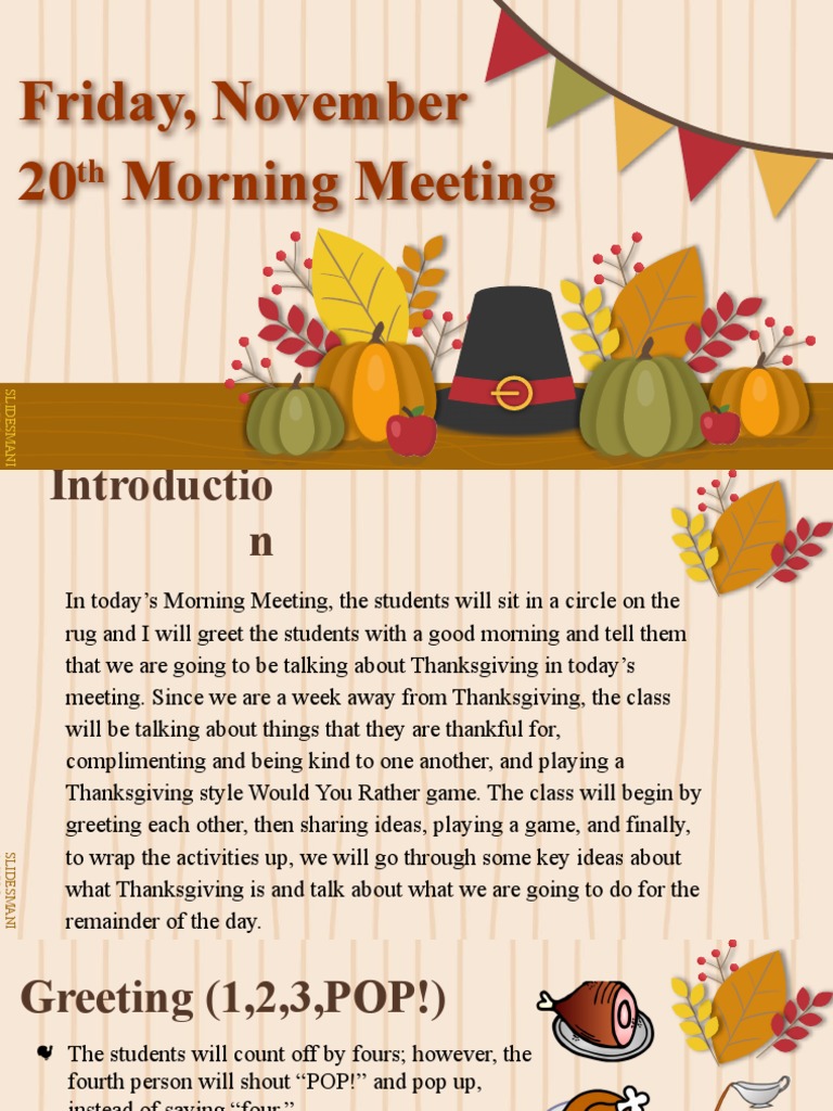 Thanksgiving Morning Meeting PP | PDF | Wellness